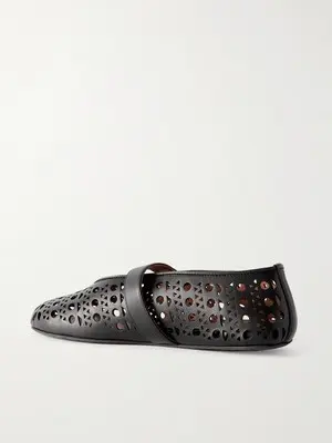 Alaïa Vienne Motif Perforated Leather Ballet Pumps - Black