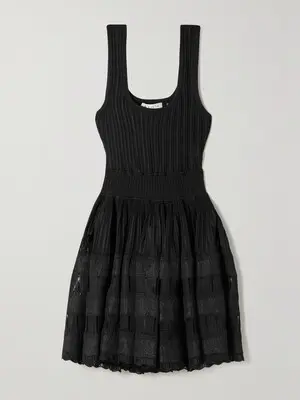 Alaïa Ribbed Pointelle-knit Mini Dress - Black