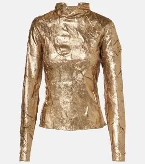 GANNI Metallic High Neck Top - Gold