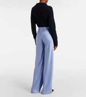 Vince High-rise Satin Wide-leg Trousers - Blue