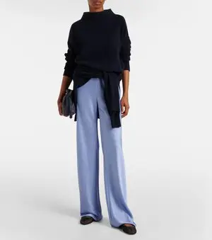 Vince High-rise Satin Wide-leg Trousers - Blue