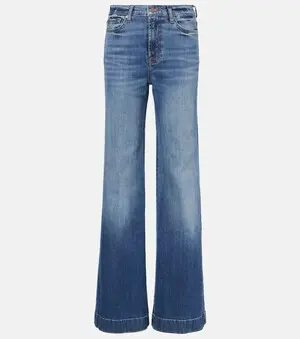 7 For All Mankind High-rise Flared Jeans In Groovy Wash - Blue