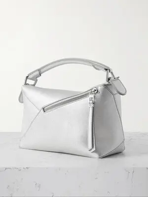 Loewe Puzzle Edge Mini Metallic Textured-leather Shoulder Bag - Silver