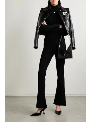 COURREGES Courrèges Redition Embroidered Ribbed-knit Turtleneck Sweater - Black