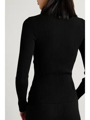 COURREGES Courrèges Redition Embroidered Ribbed-knit Turtleneck Sweater - Black