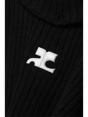 COURREGES Courrèges Redition Embroidered Ribbed-knit Turtleneck Sweater - Black