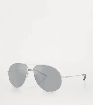 Moncler Steel Aviator Sunglasses - Silver