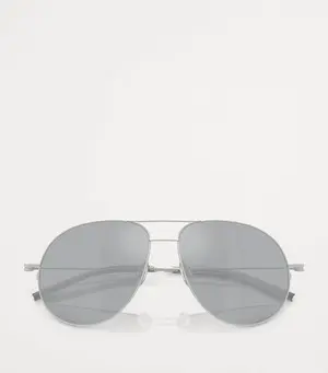 Moncler Steel Aviator Sunglasses - Silver