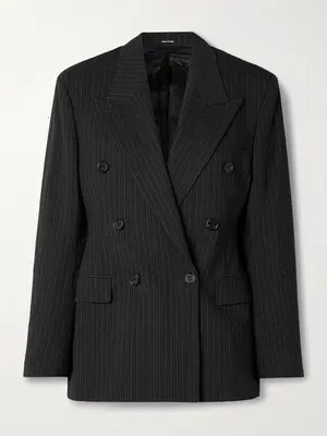 Acne Studios Double-breasted Pinstriped Wool And Cotton-blend Blazer - Black