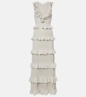 Zimmermann Crush Frilled Knitted Maxi Dress - Grey