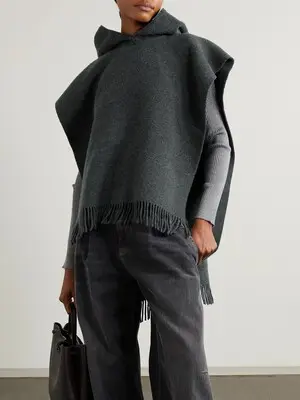 Brunello Cucinelli Hooded Fringed Wool And Cashmere-blend Felt Poncho - Gray