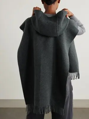 Brunello Cucinelli Hooded Fringed Wool And Cashmere-blend Felt Poncho - Gray