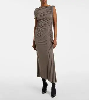 Alaïa Asymmetrical Ruched Midi Dress