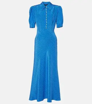 Alessandra Rich Polka-dot Silk Maxi Dress - Blue