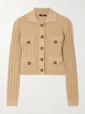 Balmain Ribbed Pointelle-knit Cardigan