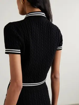 Alessandra Rich Cropped Cable-knit Cotton Polo Shirt