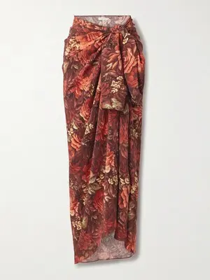 Faithfull The Brand Tayga Floral-print Silk-crepe Pareo Red