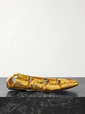 Chloé Luna Embellished Metallic Leather Ballet Flats - Gold