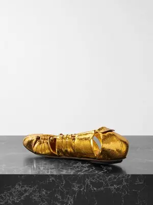 Chloé Luna Embellished Metallic Leather Ballet Flats - Gold