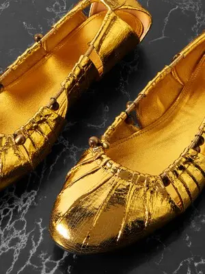 Chloé Luna Embellished Metallic Leather Ballet Flats - Gold