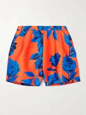 AZ FACTORY Floral-print Pleated Twill Shorts - Orange