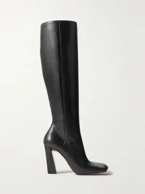 Amina Muaddi Marine Leather Knee Boots - Black