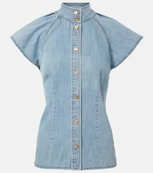 Zimmermann Crush Flutter Sleeve Denim Shirt - Blue