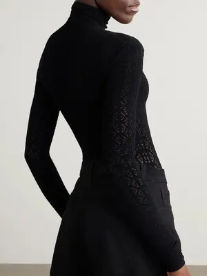 Alaïa Geometric Open-knit Turtleneck Bodysuit