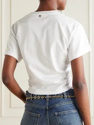 Rabanne Cropped Embellished Cotton-jersey T-shirt - White