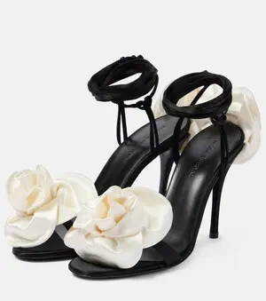Magda Butrym Ivory Glow Floral Appliqué Satin Sandals