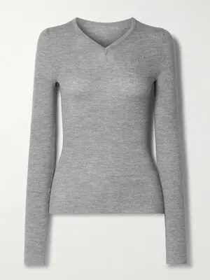 Khaite Tania Ribbed Wool-blend V-neck Top - Gray