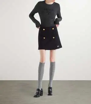 Prada Wool-blend Superfine Logo Crew Neck Sweater - Grey