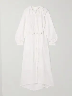 LEMLEM Makeda Belted Metallic Striped Cotton-gauze Maxi Dress - White