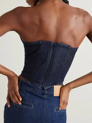 Magda Butrym Strapless Cropped Denim Bustier Top