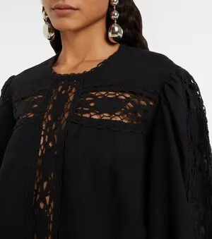 MARANT ETOILE Valmira Embroidered Linen And Cotton Blouse - Black
