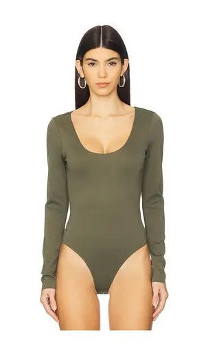Good American Sculpting Scoop Long Sleeve Bodysuit - Olive
