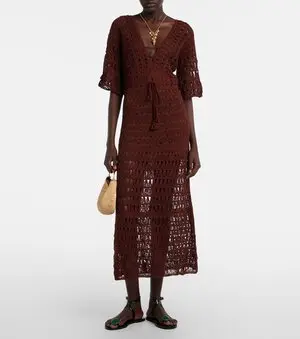 Anna Kosturova Marissa Cotton Crochet Midi Dress - Brown
