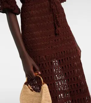 Anna Kosturova Marissa Cotton Crochet Midi Dress - Brown