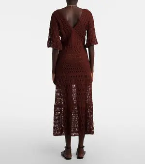 Anna Kosturova Marissa Cotton Crochet Midi Dress - Brown