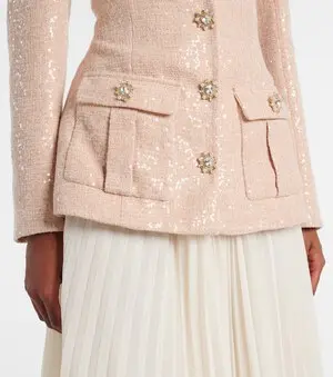 SELF-PORTRAIT Sequined Bouclé And Chiffon Midi Dress
