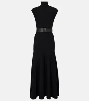 Alaïa Belted Wool-blend Midi Dress - Black