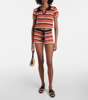 Anna Kosturova Cotton Crochet Stripe Shorts - Multicoloured