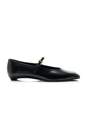 Prada Brushed Leather Mary Jane Ballet Flats - Black