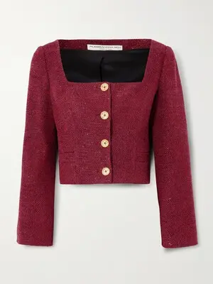 Alessandra Rich Cropped Sequinned Tweed Jacket - Red