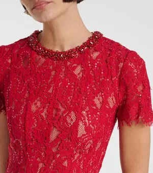 SELF-PORTRAIT Embellished Fishnet Midi Dress