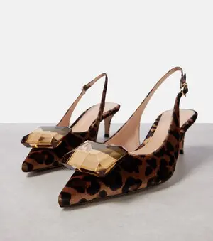 GIANVITO ROSSI Jaipur 55 Leopard-print Velvet Slingback Pumps