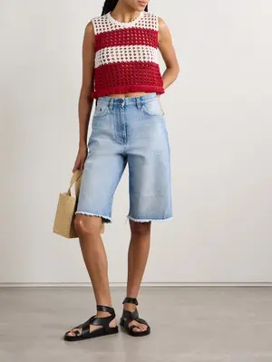 Farm Rio Fringed Striped Crocheted Cotton Tank