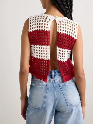 Farm Rio Fringed Striped Crocheted Cotton Tank