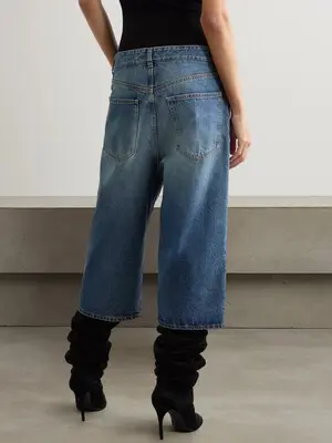 Alaïa Paneled Wide-leg Denim Shorts
