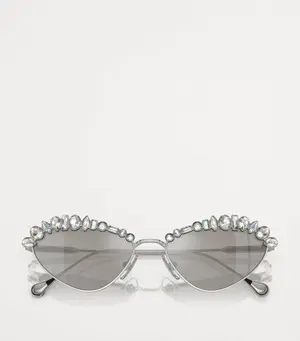 SWAROVSKI Embellished Cat Eye Sunglasses - Silver